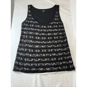 LOFT | Tops | Ann Taylor Loft Top Womens L Black Stripe Sleeveless Lace ...